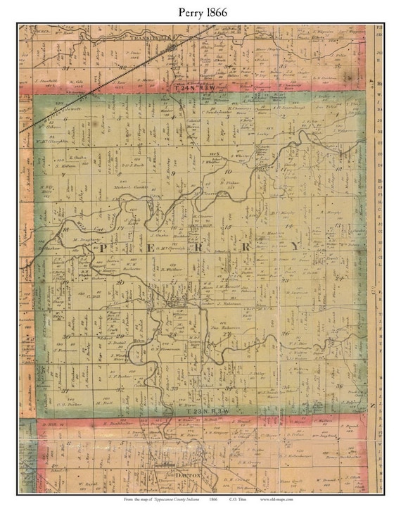 Perry 1866 Old Town Map With Homeowner Names Indiana Reprint | Etsy