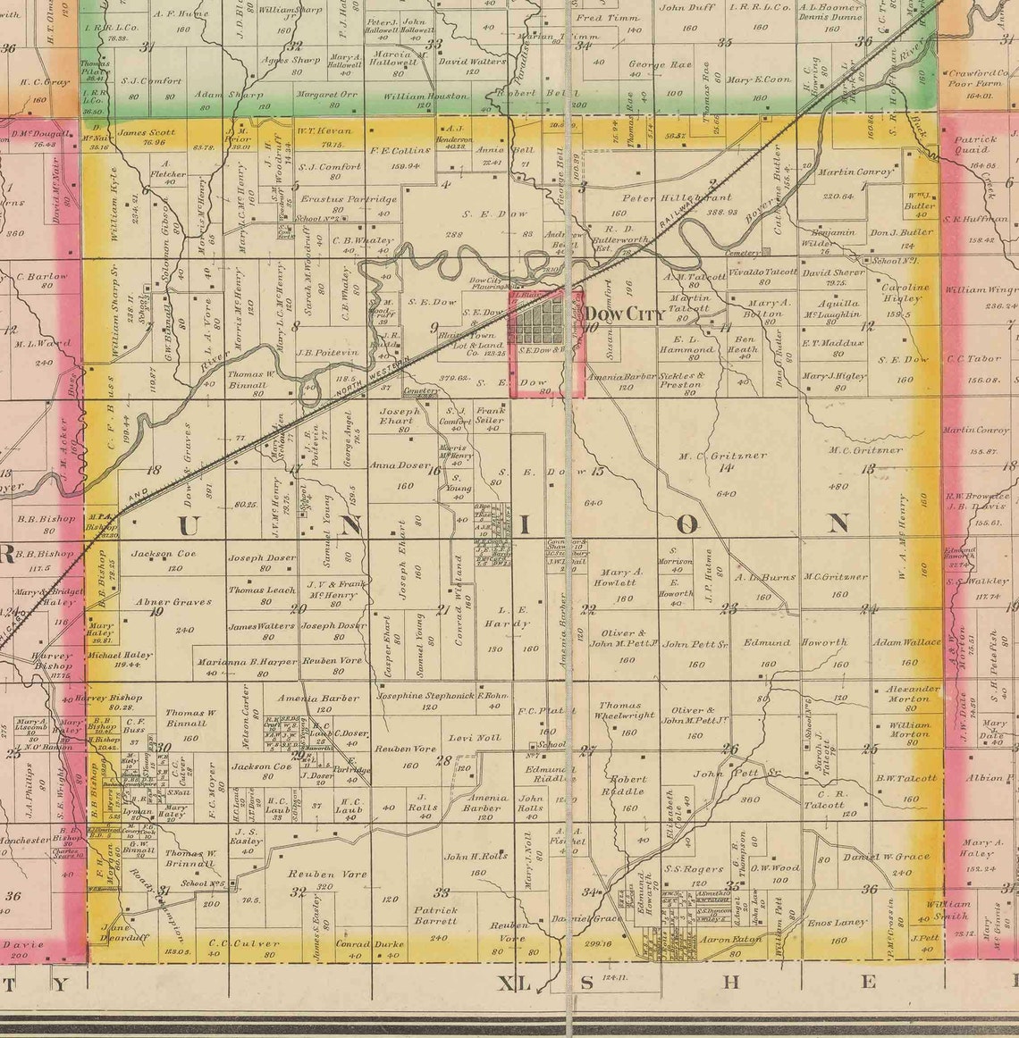Crawford County Iowa 1883 Old Wall Map With Landowner Names Farm Lines ...