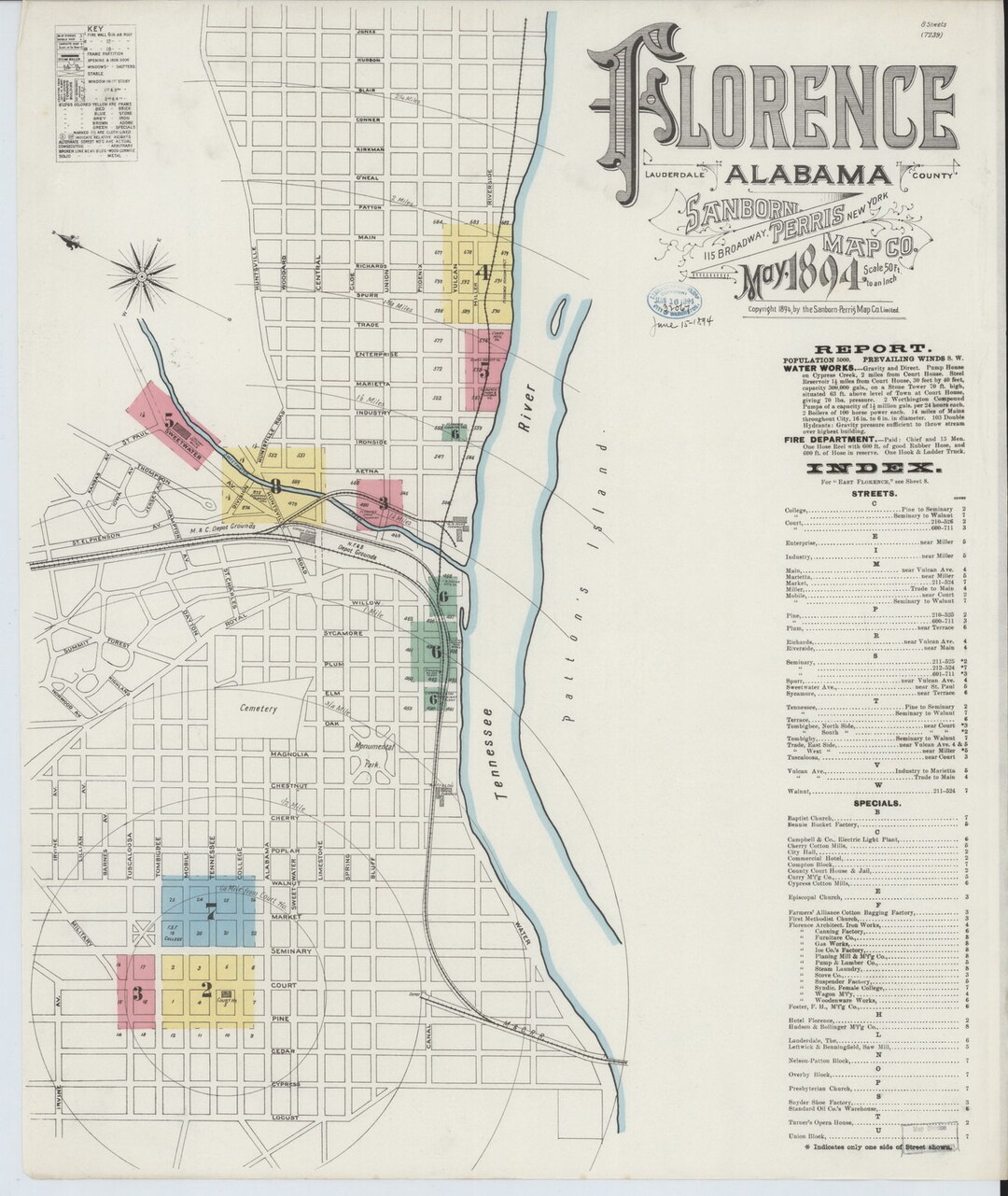 Florence 1894 Old Map Fire Insurance AL Alabama - Reprint - Etsy