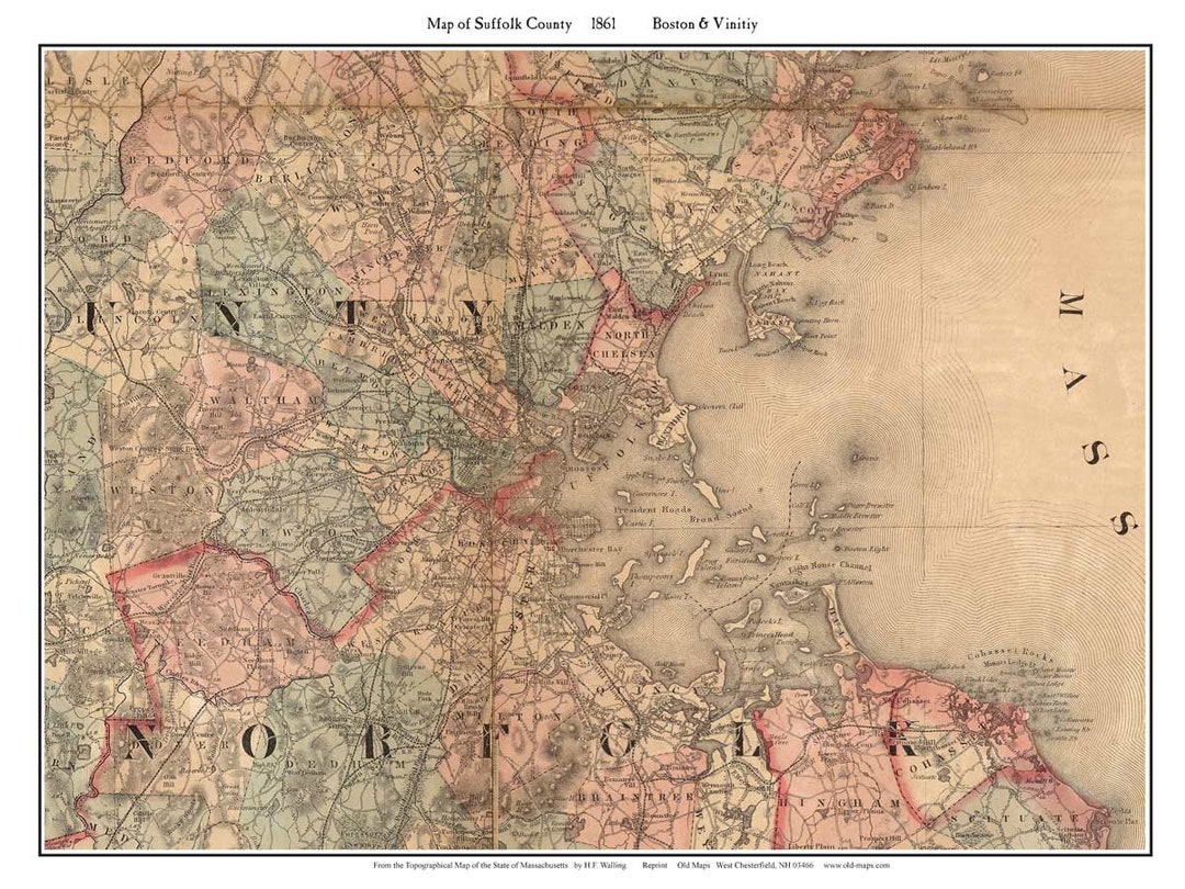 Suffolk County and Boston 1861 - H.F. Walling Reprint - Shows House ...