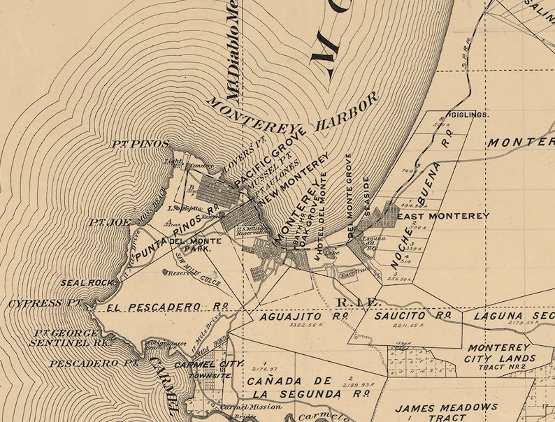 Monterey County California 1898 Old Wall Map Reprint With - Etsy