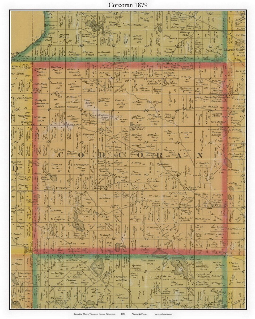 Corcoran 1879 Old Town Map With Homeowner Names Minnesota - Reprint ...