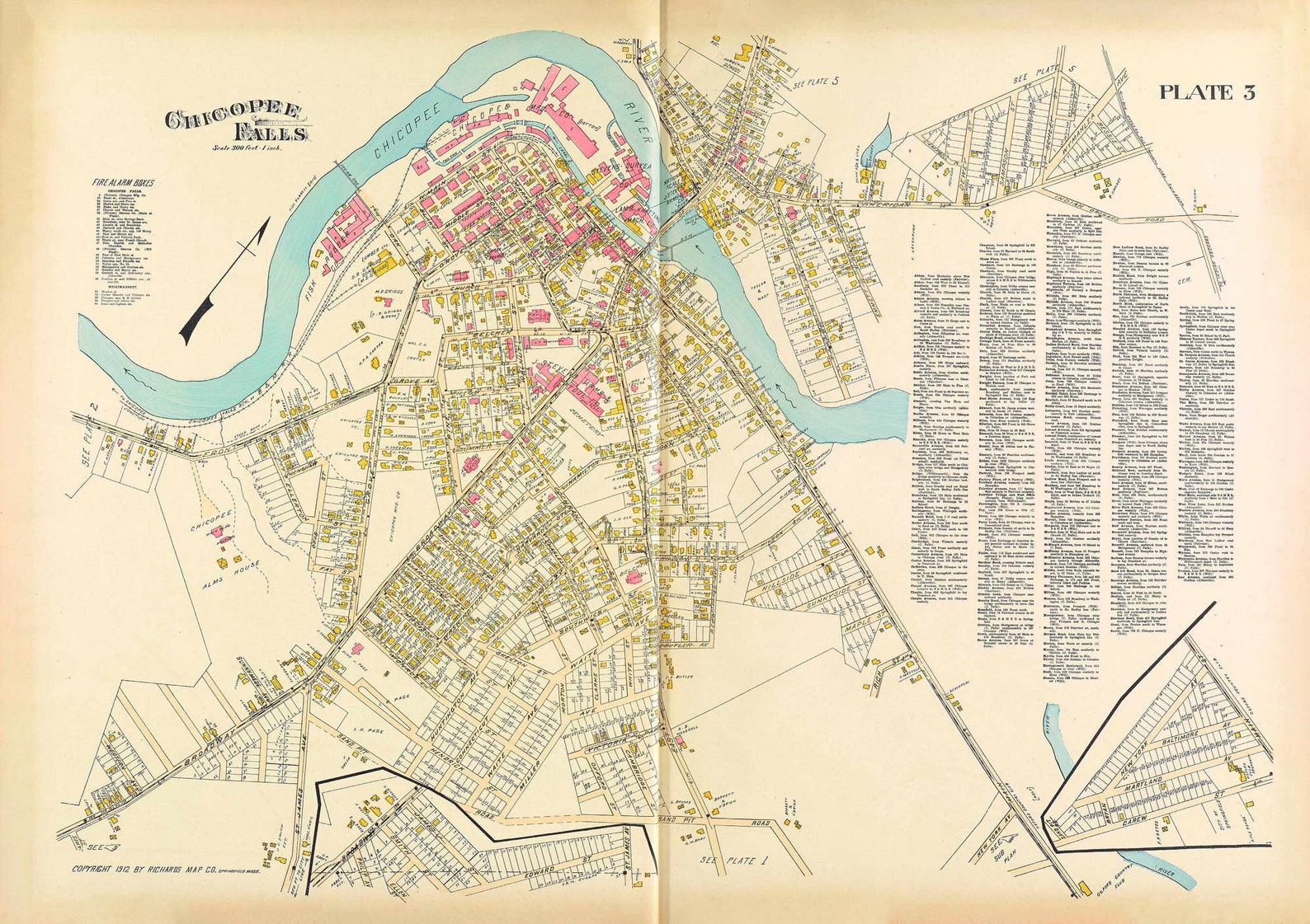 Chicopee Falls, Massachusetts 1912 Old Town Map Custom Print Hampden Co ...