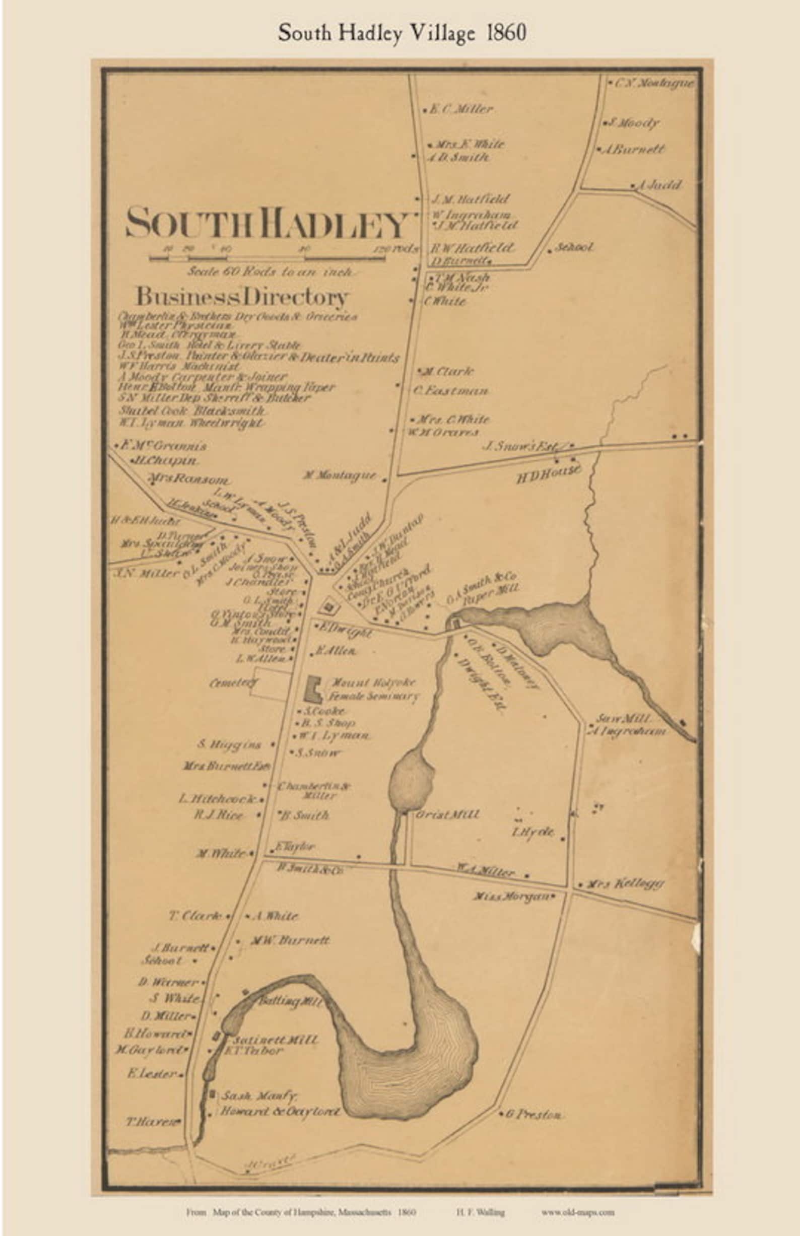 South Hadley Village 1860 Old Town Map With Homeowner Names | Etsy