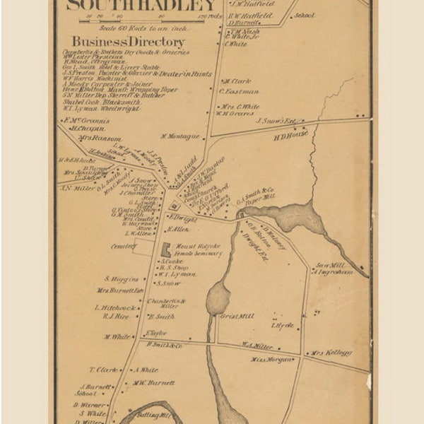 Old Map of South Hadley - Etsy