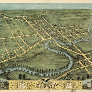 Warren Ohio - 1870 Birds Eye View - Reprint - Etsy