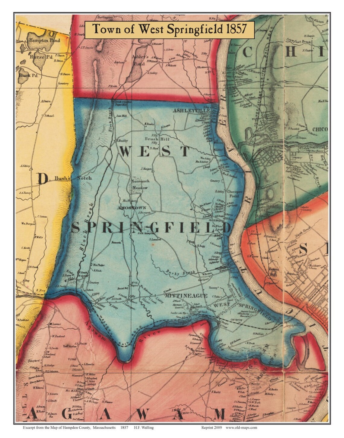 West Springfield 1857 Old Town Map With Homeowner Names - Etsy
