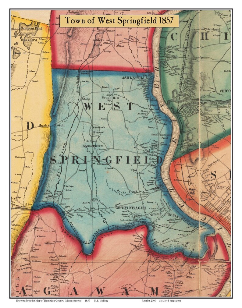 West Springfield 1857 Old Town Map With Homeowner Names - Etsy