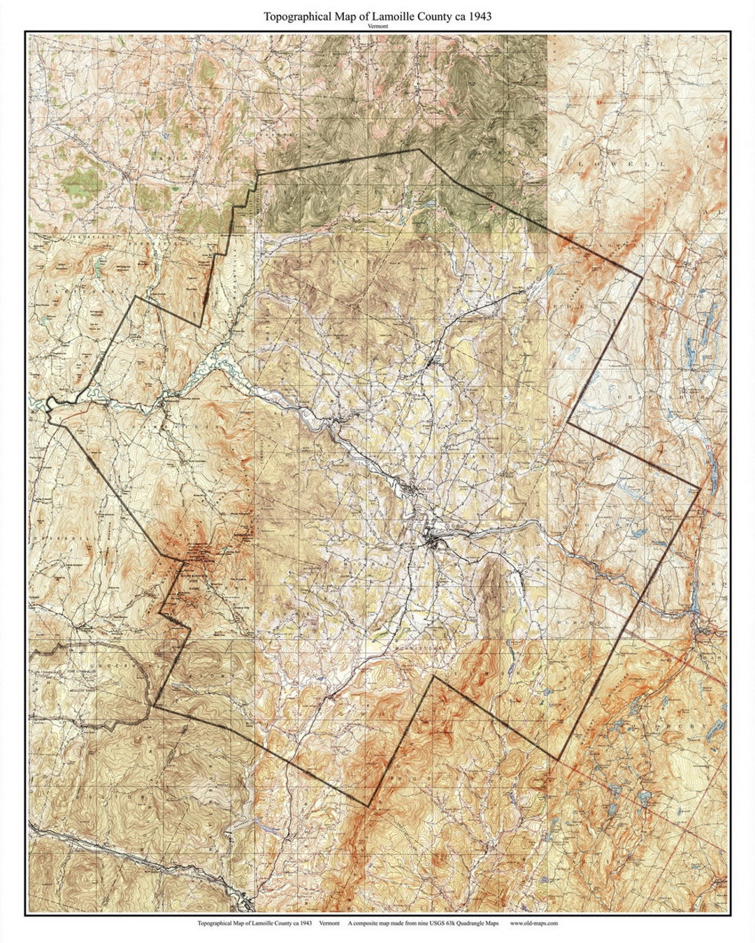 Lamoille County 1944 - Old USGS Town Map Custom Composite Reprint ...