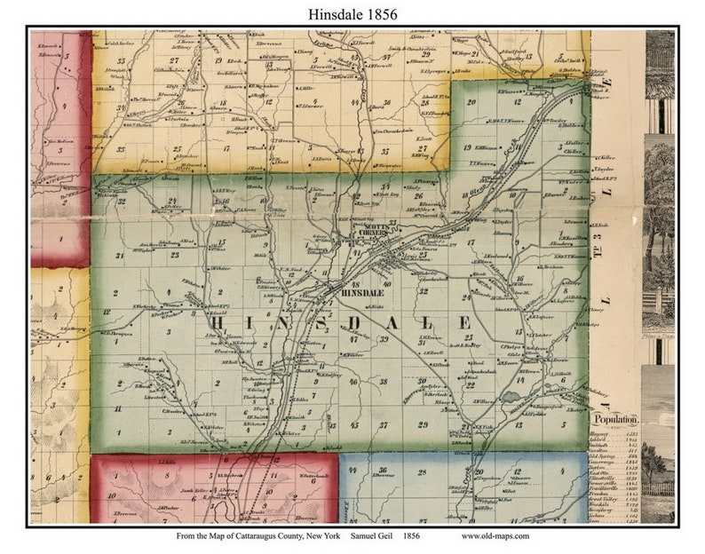 Hinsdale New York 1856 Map Homeowners Names Scotts Corners - Etsy