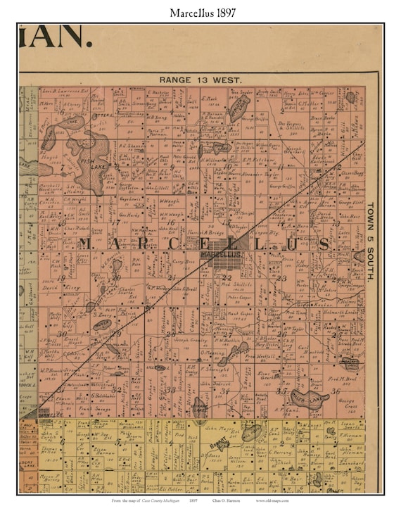 Marcellus 1897 Old Town Map With Homeowner Names Saddle Bar - Etsy