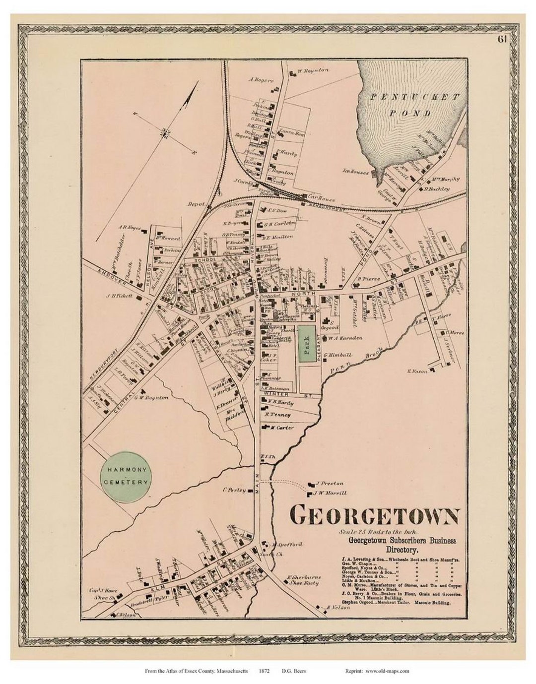 Georgetown Village 1872 - Old Town Map Reprint - Pentucket Pond, Essex ...