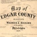 Edgar County Illinois 1870 Old Wall Map Reprint With - Etsy