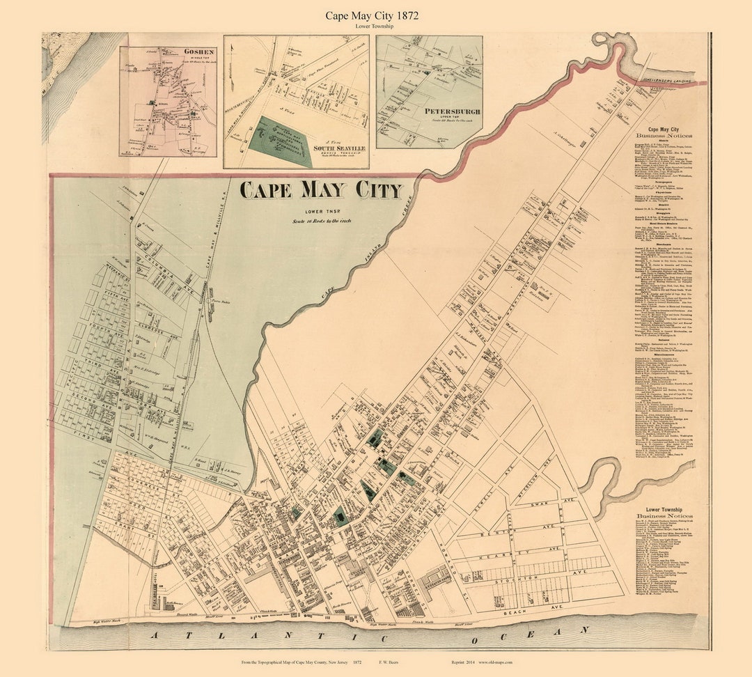 Cape May City - 1872 Old Town Map With Homeowner Names - New Jersey ...