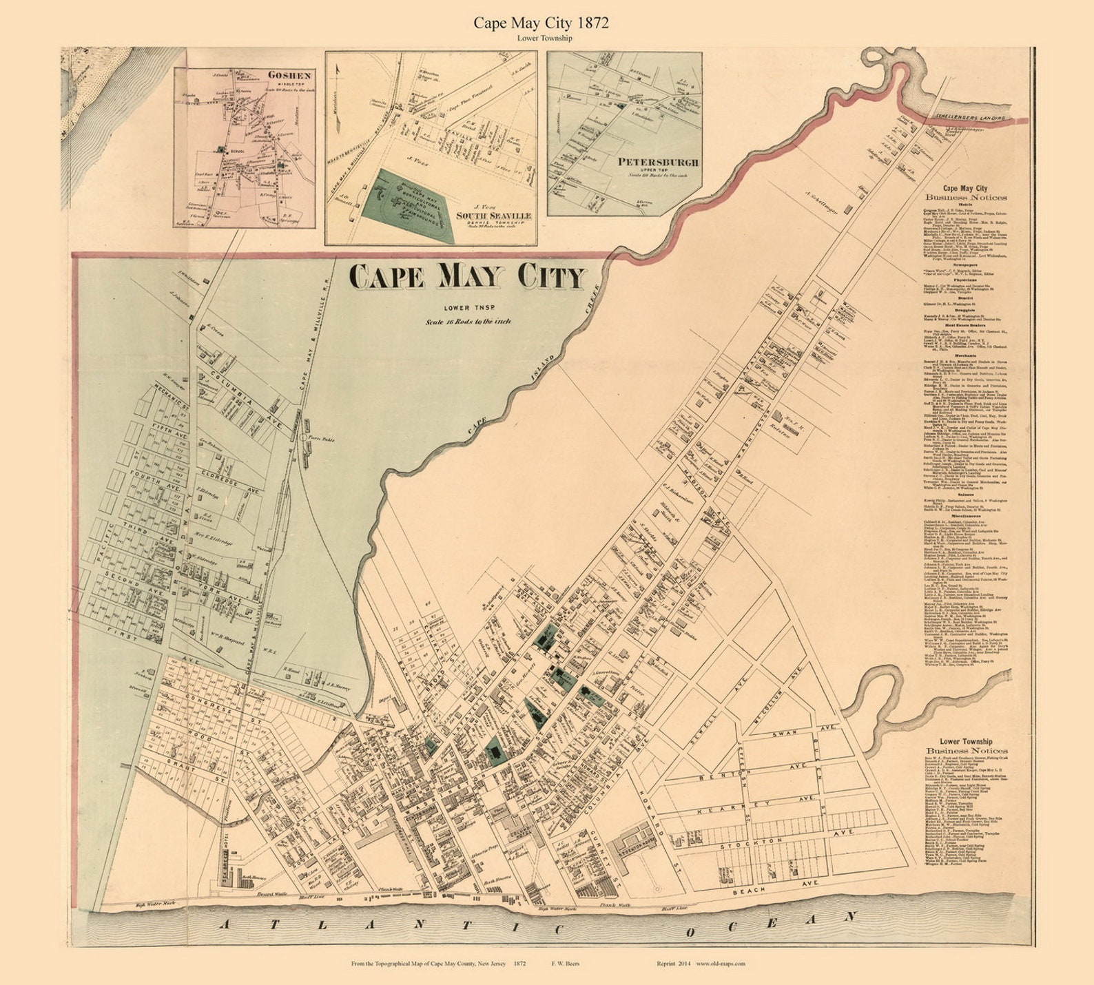 Cape May City 1872 Old Town Map With Homeowner Names New - Etsy