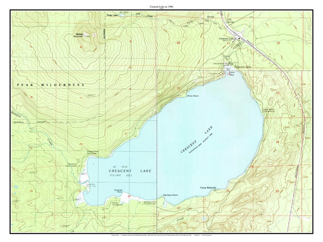 Crescent Lake 1985 Old Topographic Map USGS Custom Composite Reprint ...