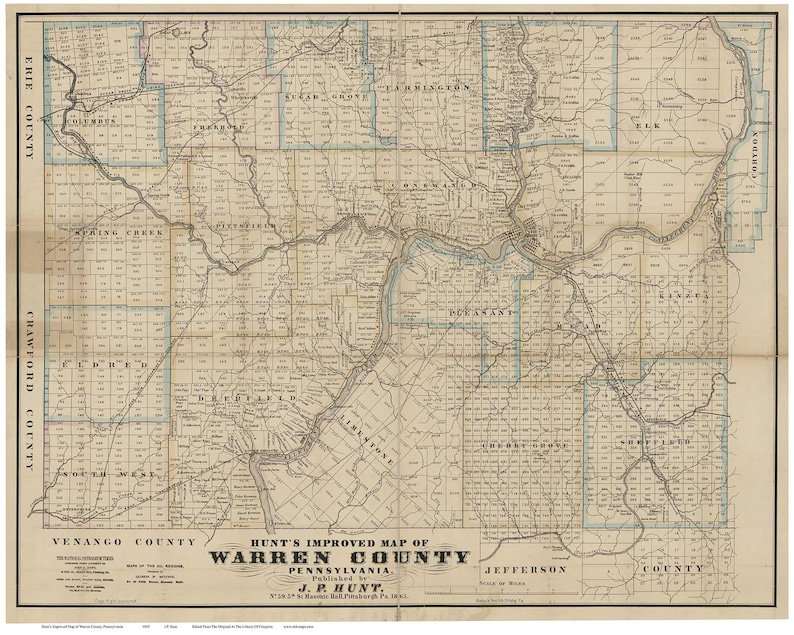 Warren County Pennsylvania 1865 Oil Regions Map With - Etsy