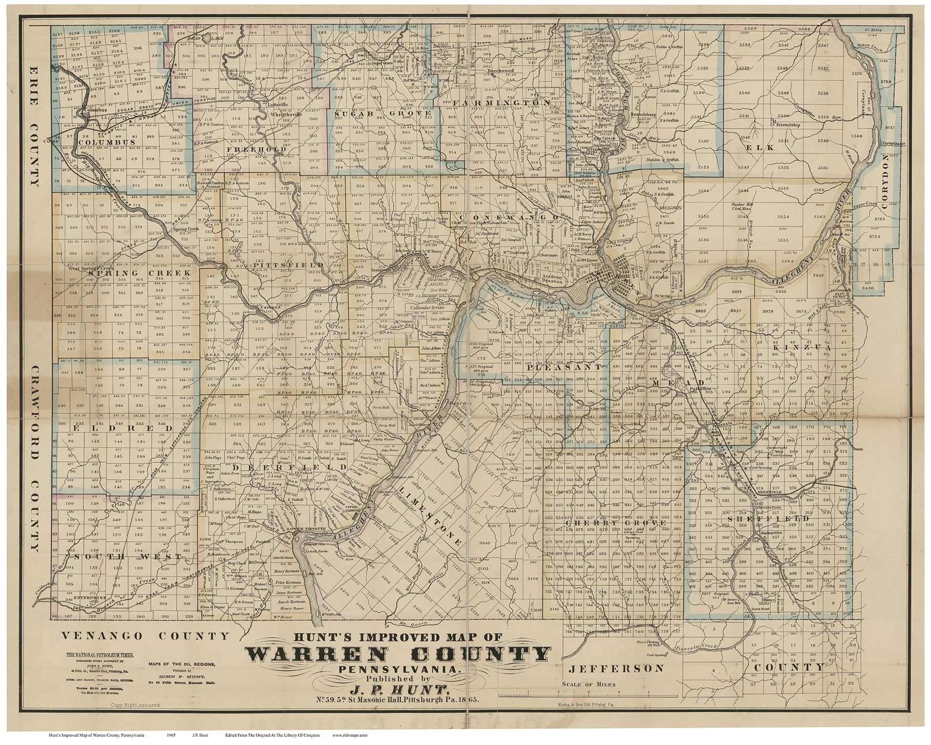 Warren County Pennsylvania 1865 Oil Regions Map with | Etsy