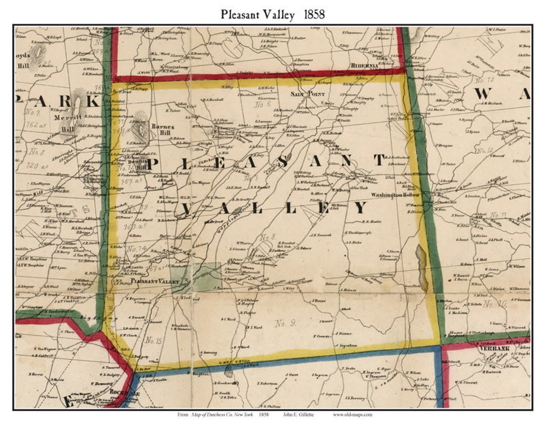 Pleasant Valley 1858 Old Town Map With Homeowner Names New York ...