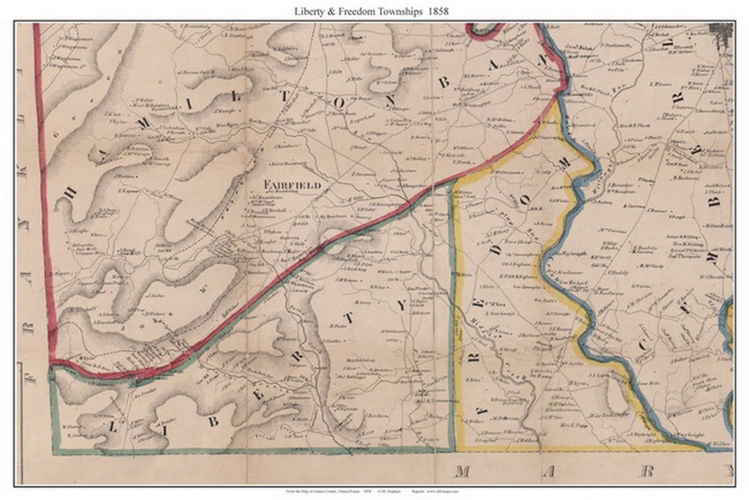 Liberty, Freedom 1858 Old Town Map Pennsylvania With Homeowner Names ...