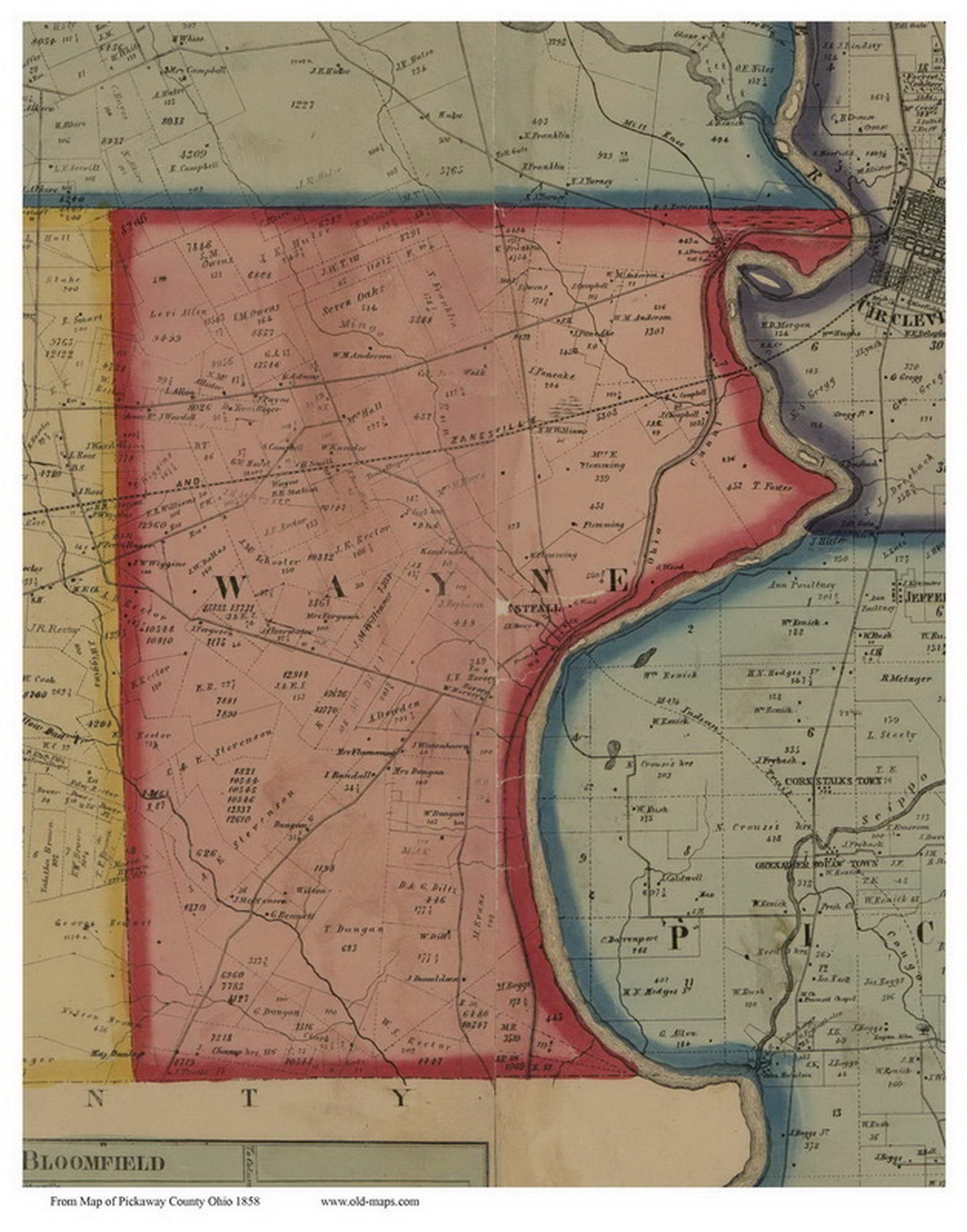 Wayne 1858 Old Town Map With Homeowner Names Ohio Reprint - Etsy
