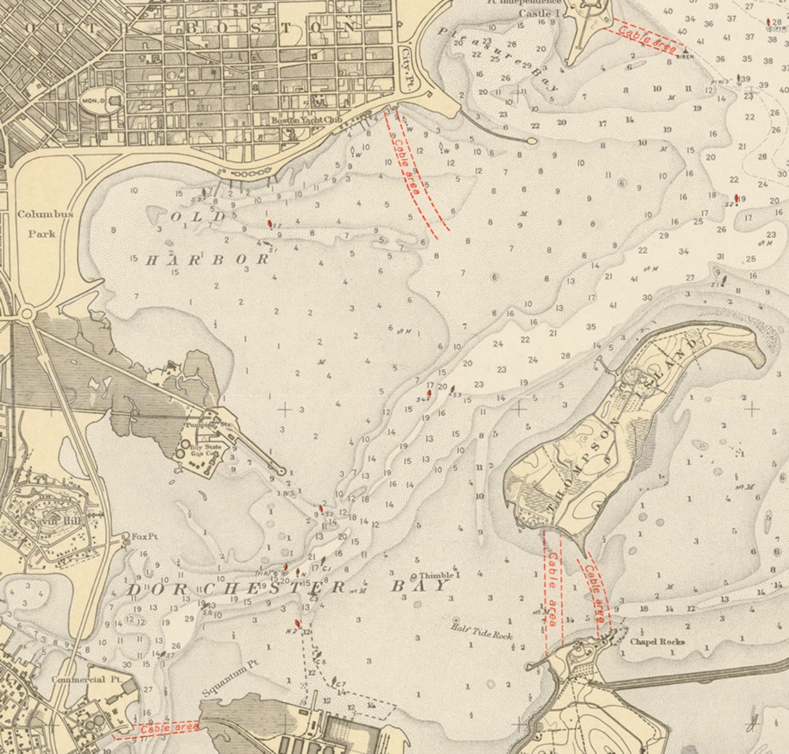 Boston Harbor, MA - 1931 Nautical Map - Reprint - AC Harbors #246 - Etsy