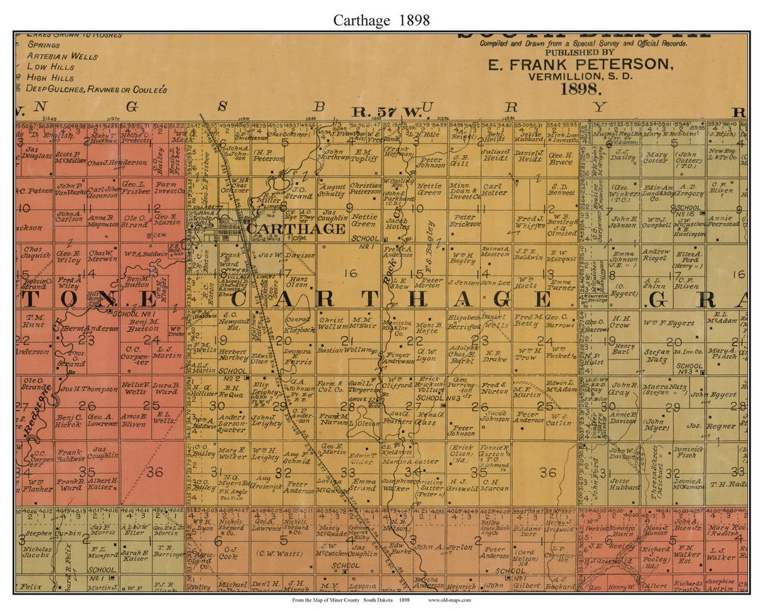 Carthage 1898 Old Town Map With Homeowner Names South Dakota Miner ...