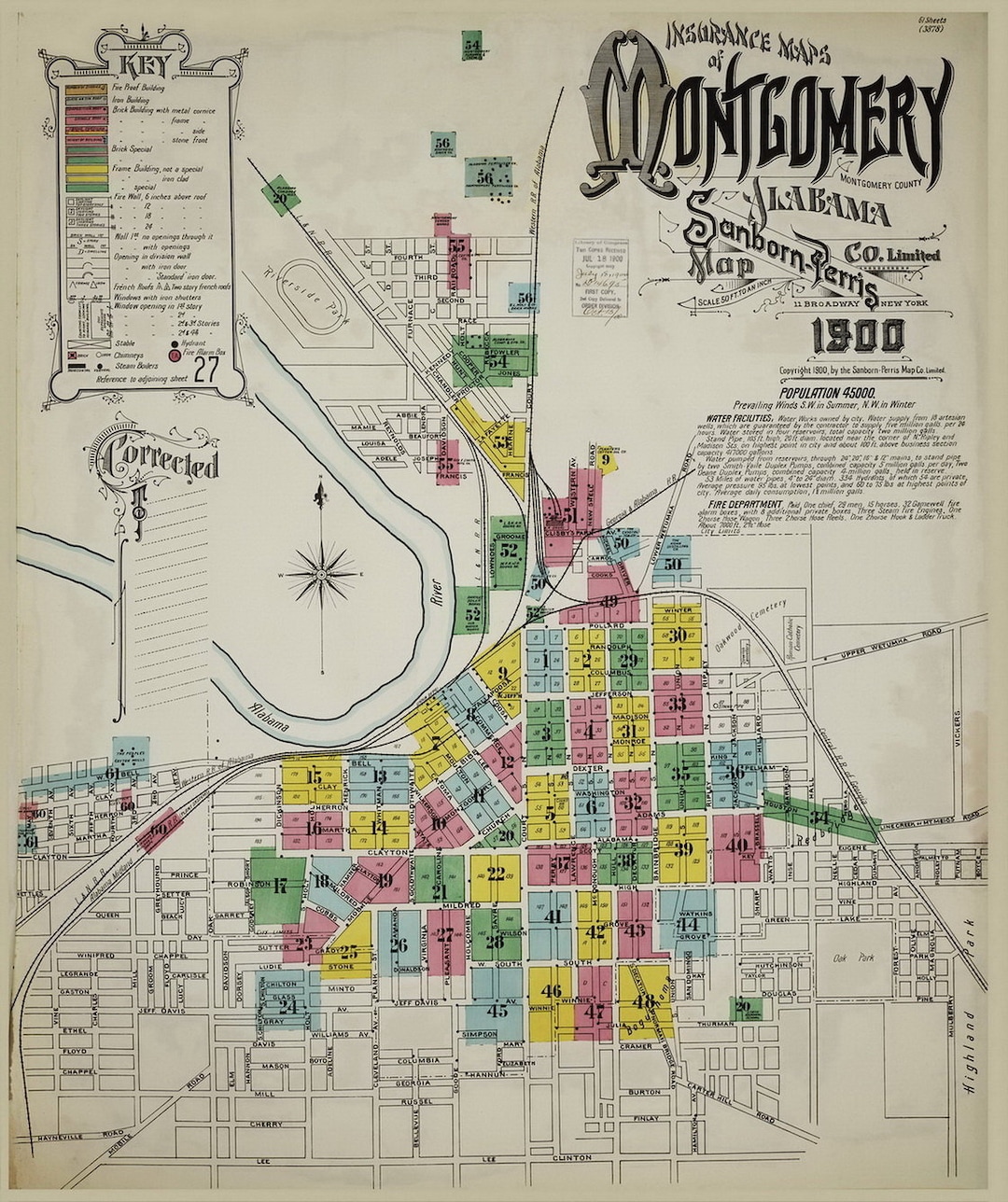 Montgomery 1900 Old Map Fire Insurance AL Alabama - Reprint - Etsy