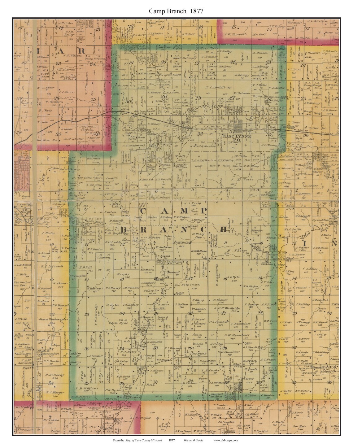Camp Branch 1877 Old Town Map With Homeowner Names East - Etsy