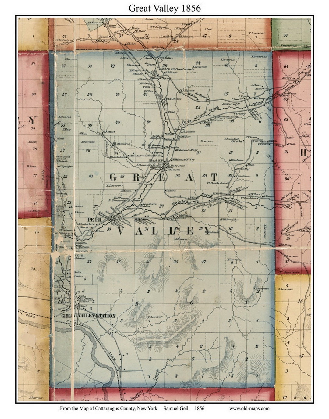 Great Valley New York 1856 Map Homeowners Names - Cattaraugus Co ...