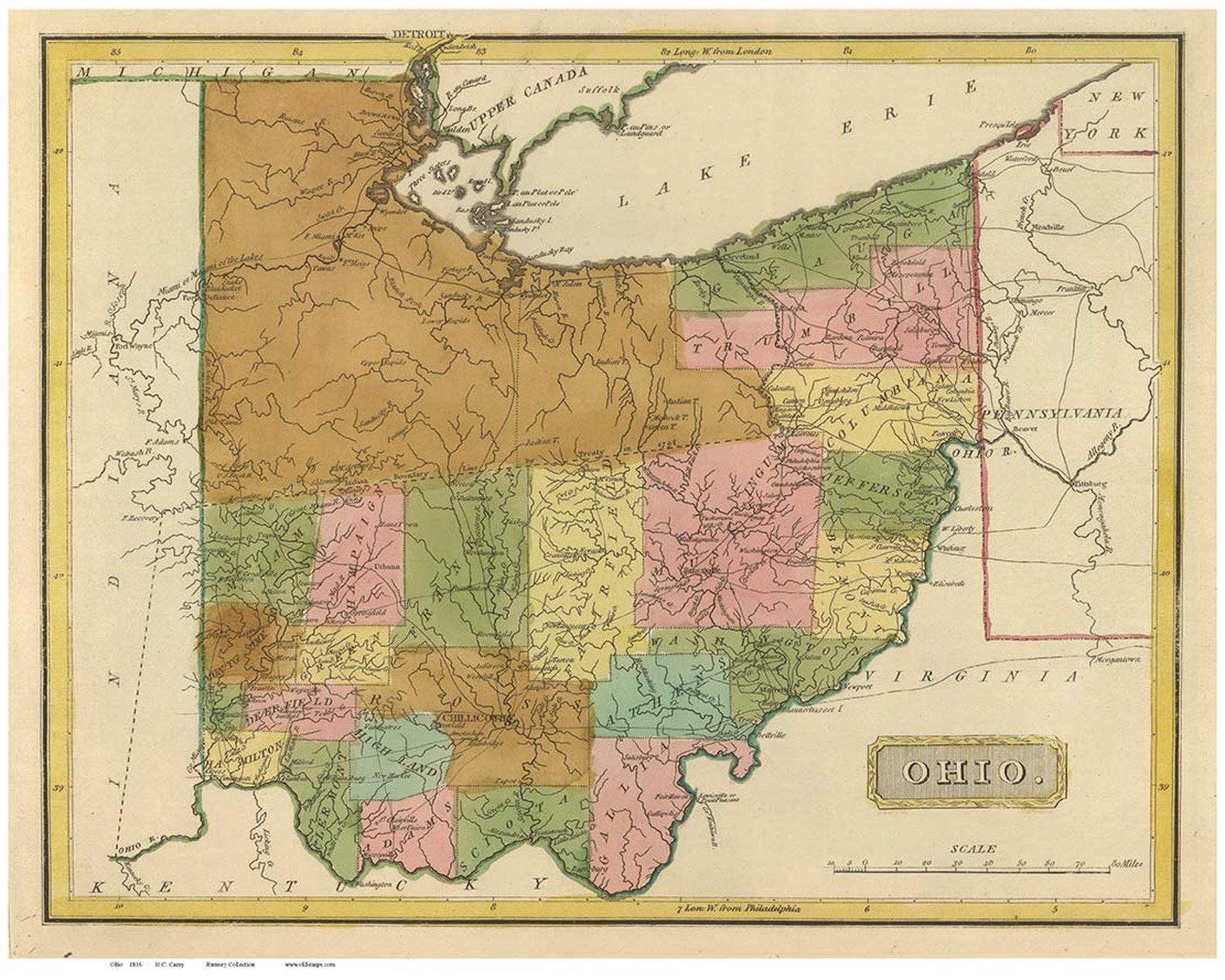 Ohio 1816 - State Map - Lucas - Reprint - Etsy