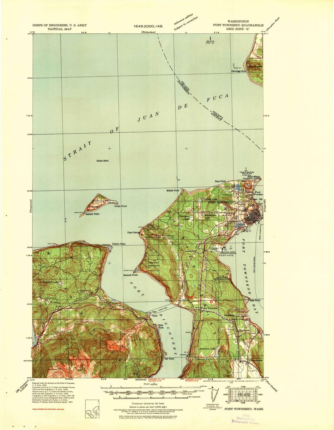 Port Townsend 1939 (1939) Old Topo Map - Quad Reprint - 15x15 USGS ...