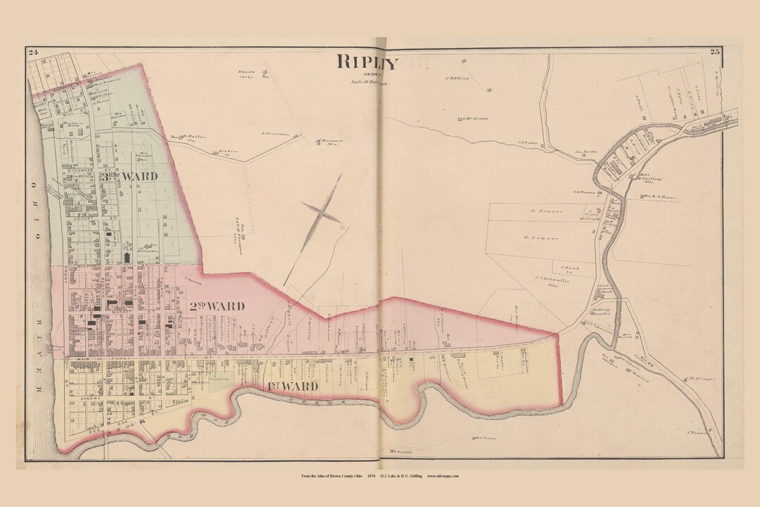 Ripley 1876 - Old Town Map Reprint in Union Township - Brown County ...