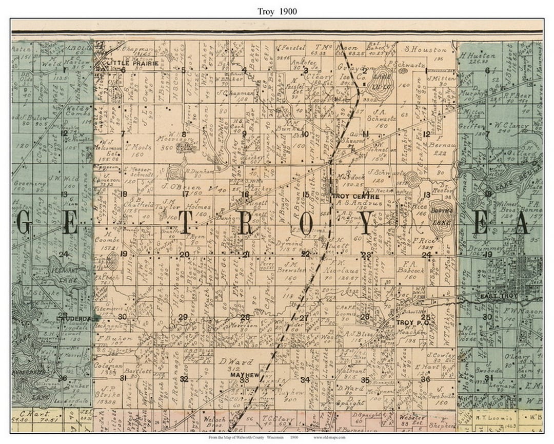 Troy 1900 - Old Town Map With Homeowner Names - Little Prairie Mayhew ...