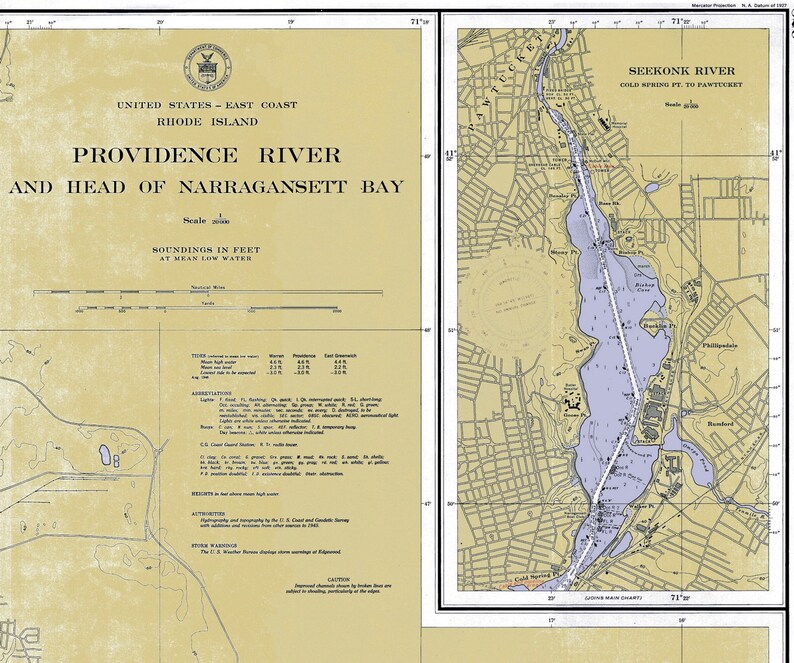 Providence River RI 1946 Nautical Map by the USCGS Reprint - Etsy