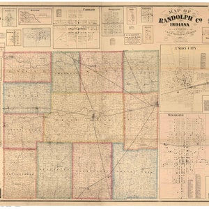Randolph County Indiana 1865 - Old Wall Map Reprint With Homeowner ...