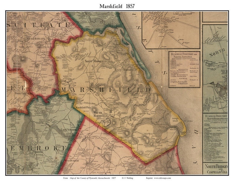 Marshfield 1857 Old Town Map With Homeowner Names | Etsy