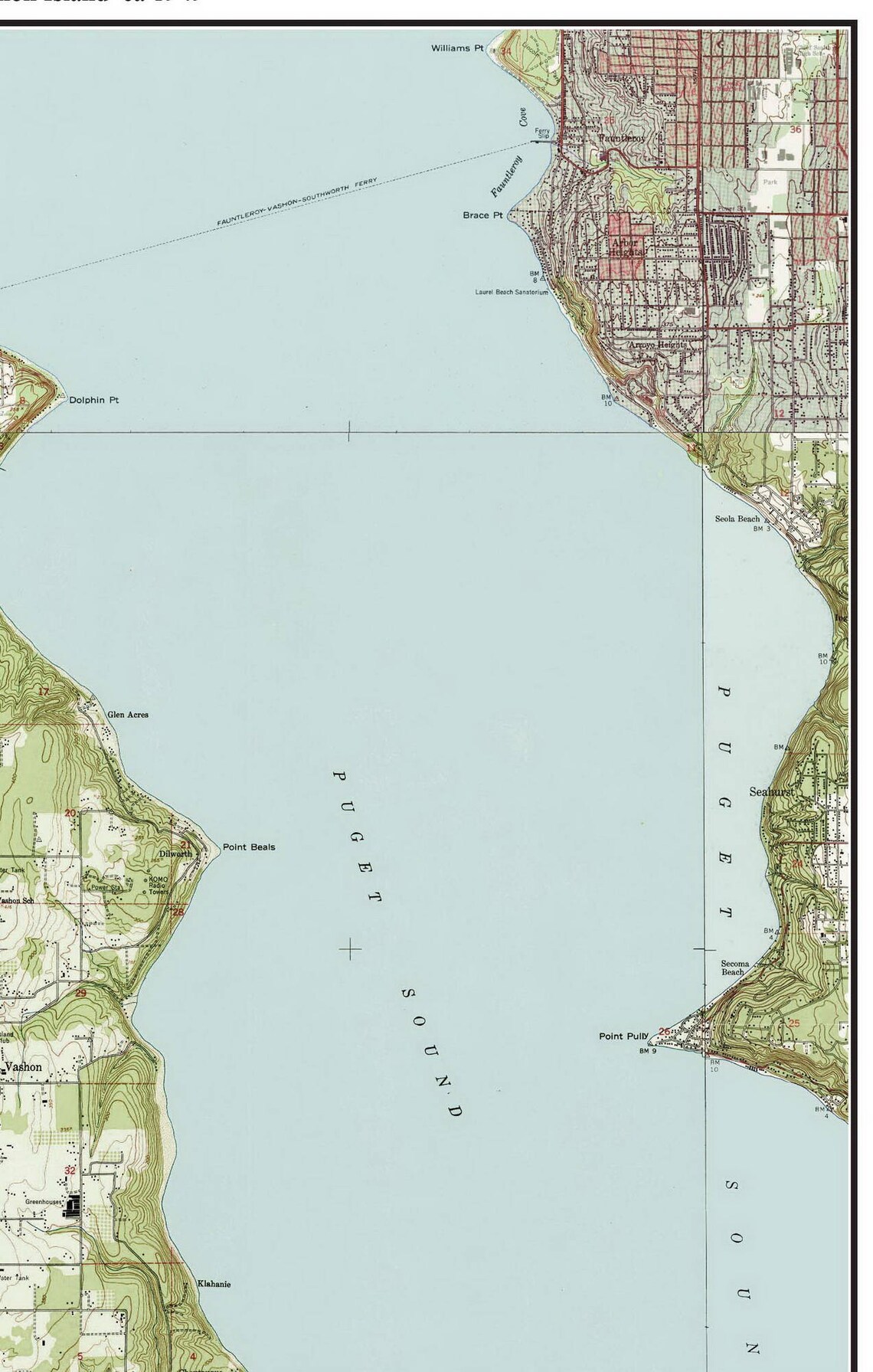 Vashon Island Ca. 1949 USGS Old Topographic Map Custom - Etsy