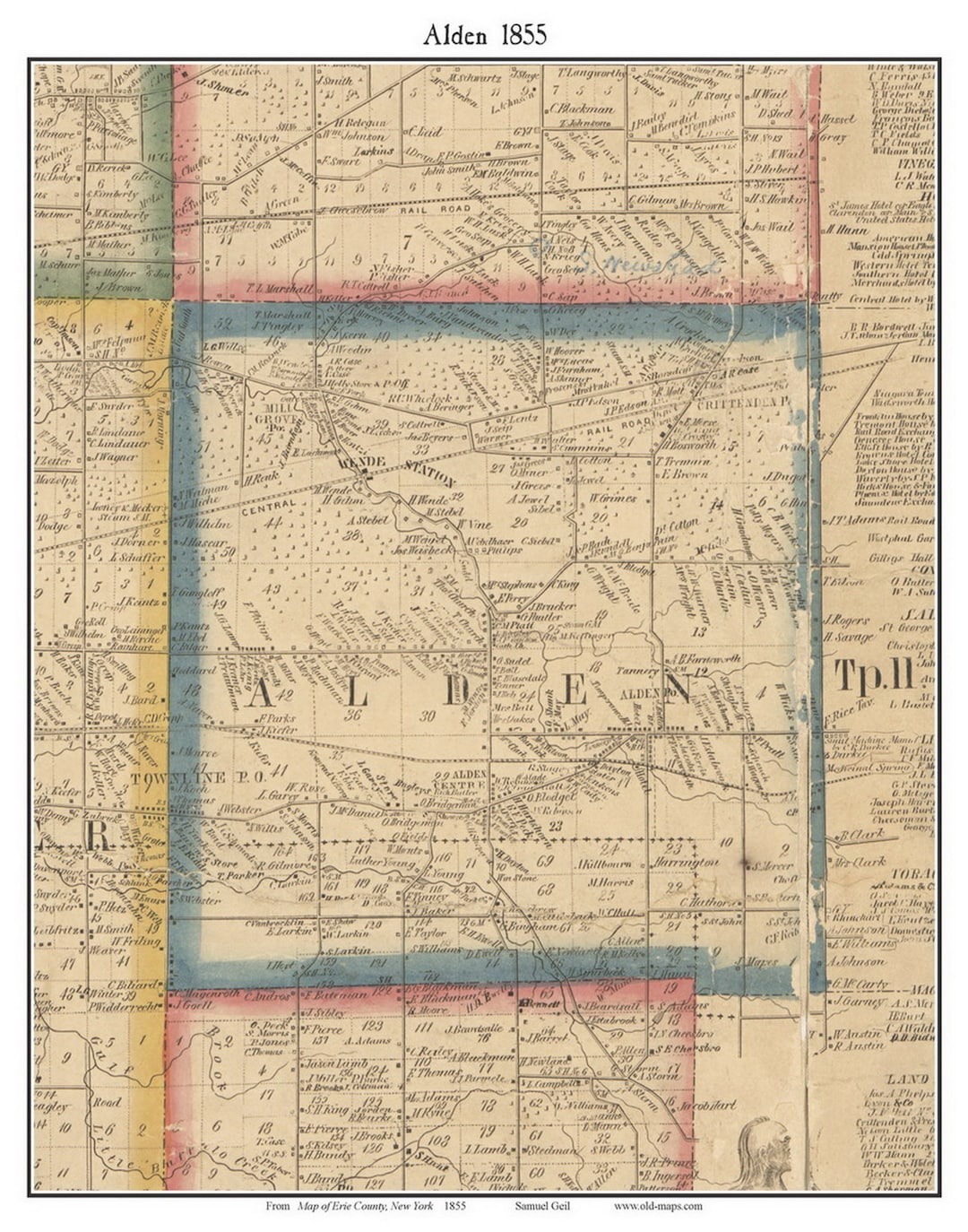Alden 1855 Old Town Map With Homeowner Names New York - Reprint ...