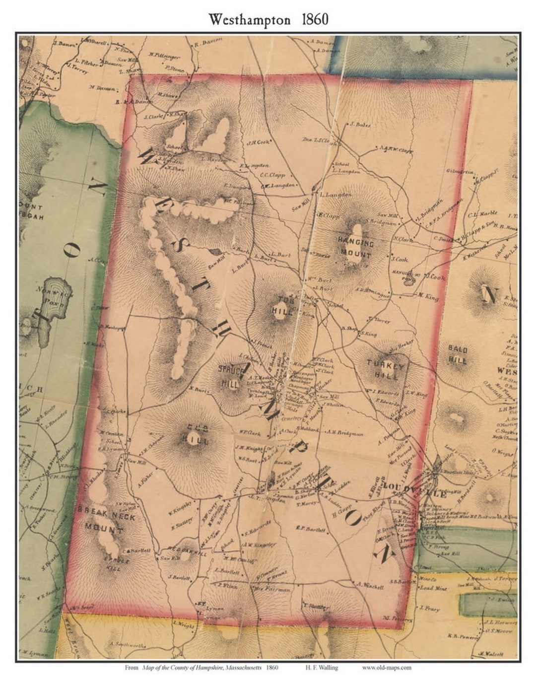 Westhampton 1860 Old Town Map With Homeowner Names - Etsy