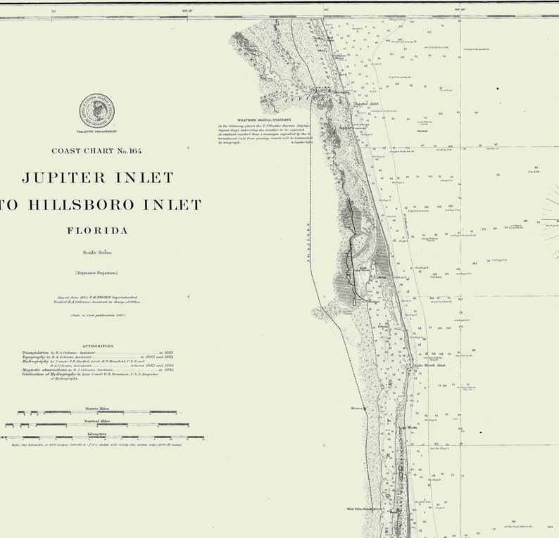 Jupiter Inlet to Hillsboro Inlet 1887 Nautical Map Reprint - Etsy