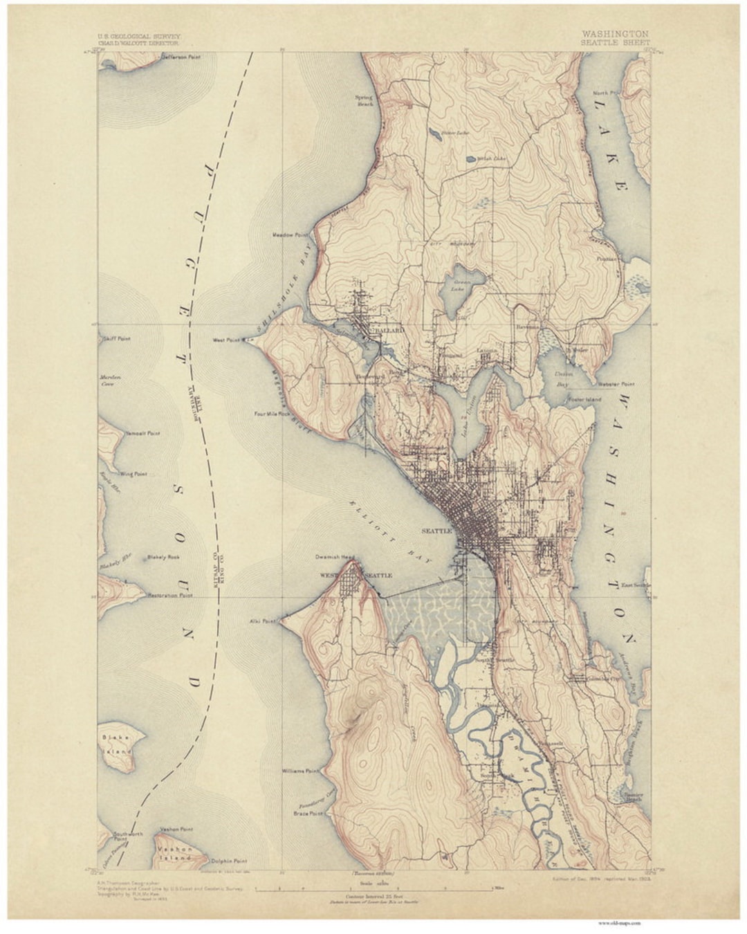 Seattle 1903 Old Topo Map - Puget Sound - Edited Reprint of the ...