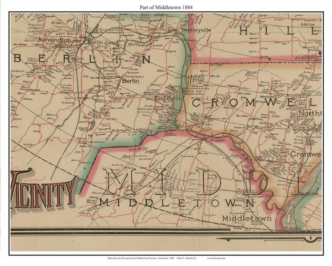 Middletown, Part of 1884 Old Town Map With Homeowner Names Connecticut ...