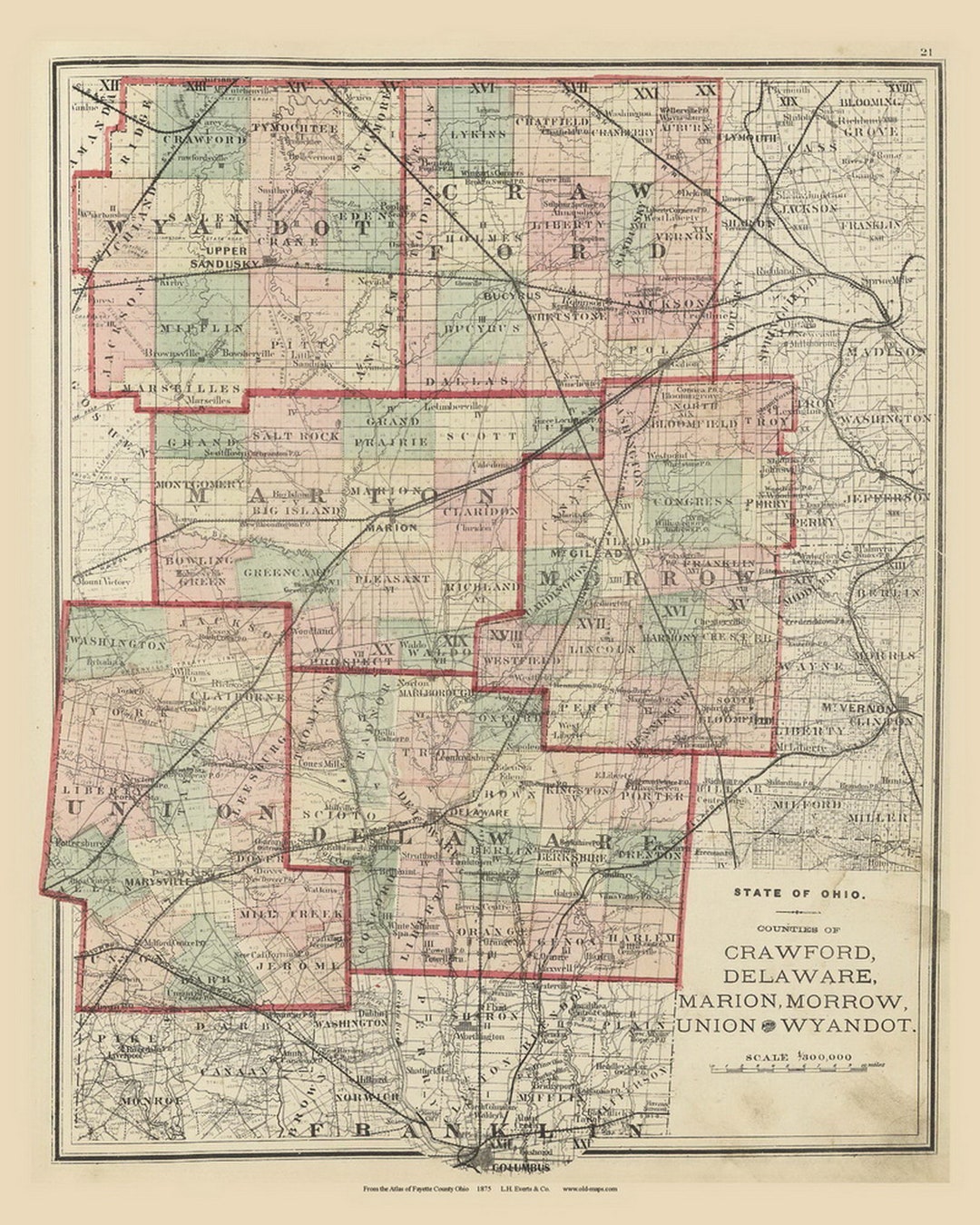 Crawford County 1875 - Old Town Map Reprint - Fayette County Ohio ...