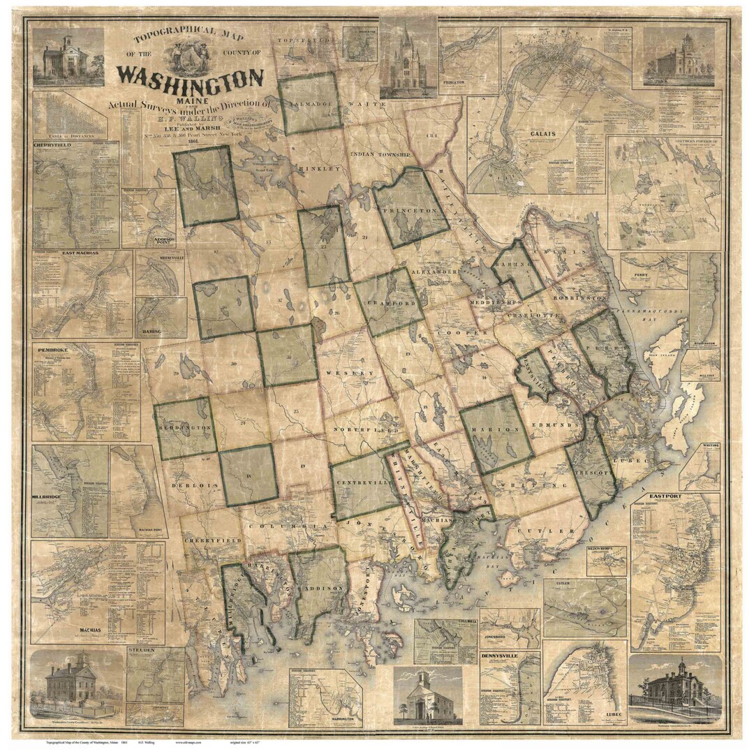 Washington County Maine 1861 - Old Wall Map Reprint With Homeowner ...