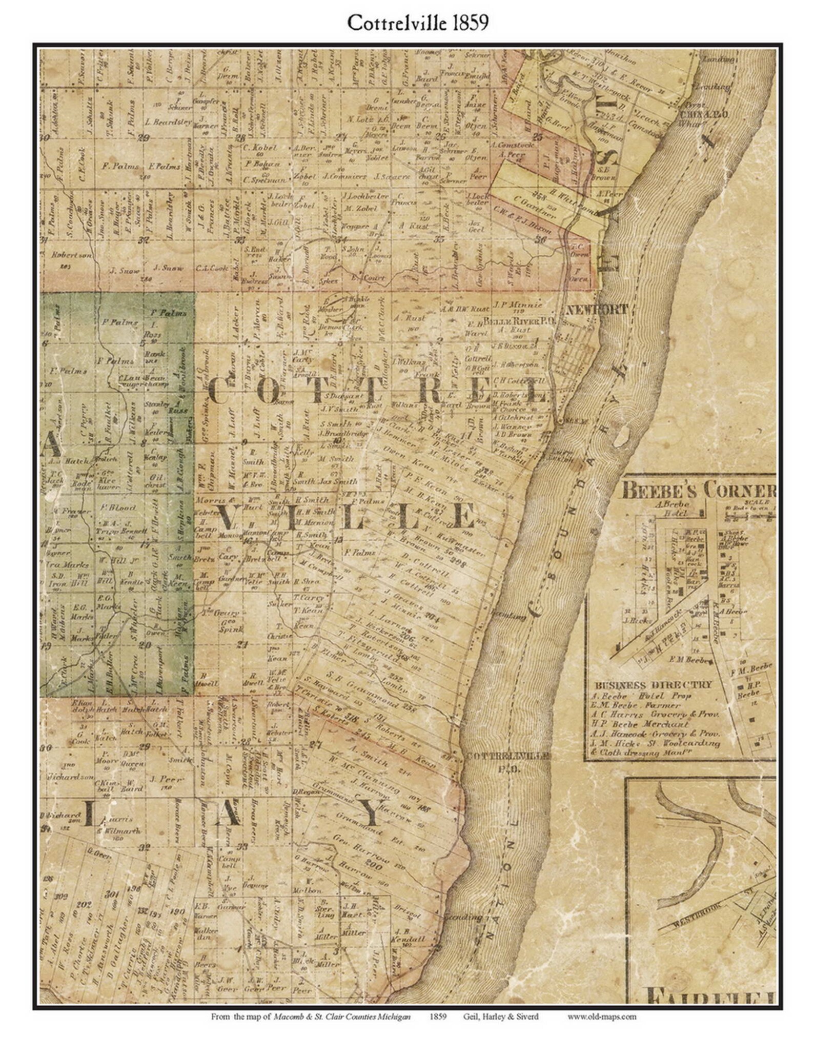 Cottrelville 1859 Old Town Map With Homeowner Names Michigan - Etsy