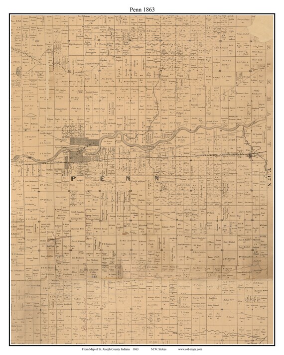Penn 1863 Old Town Map with Homeowner Names Indiana | Etsy