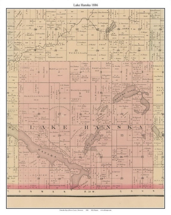 Lake Hansa 1886 Old Town Map With Homeowner Names Minnesota - Etsy