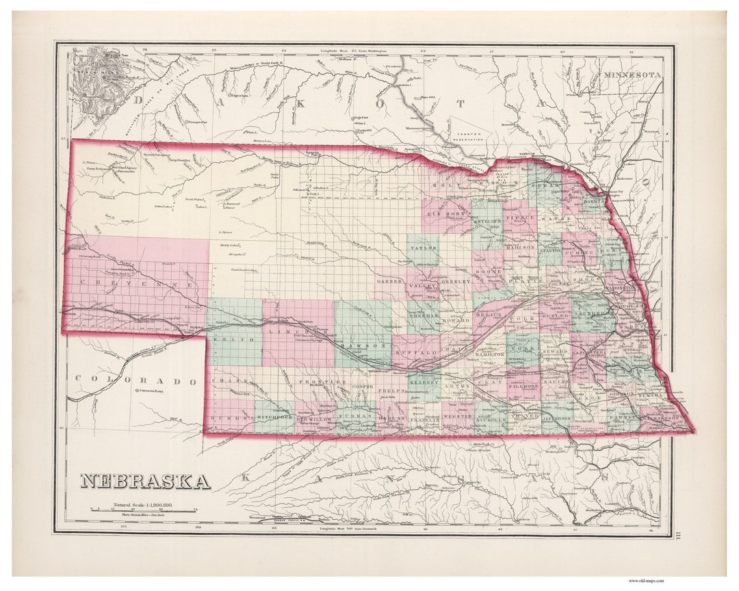 Nebraska 1878 Old Map - O.W. Gray State Map USA Atlas - Etsy