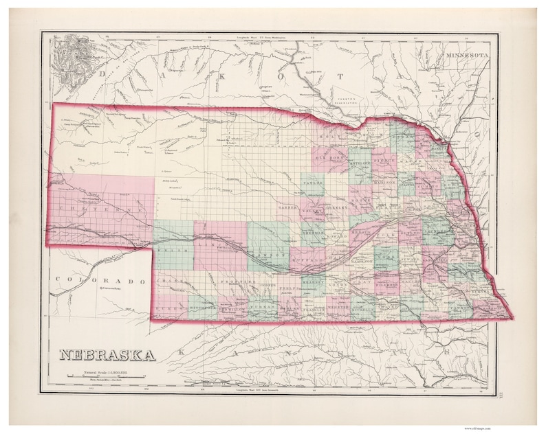 Nebraska 1878 Old Map O.W. Gray State Map USA Atlas - Etsy